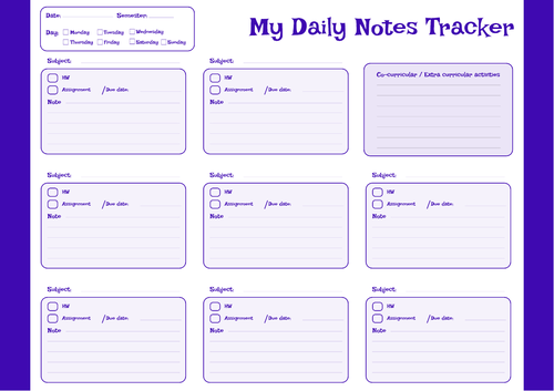 Daily note tracker for students | Teaching Resources
