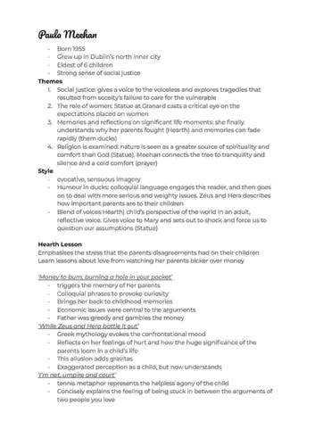 Paula Meehan Notes | Teaching Resources