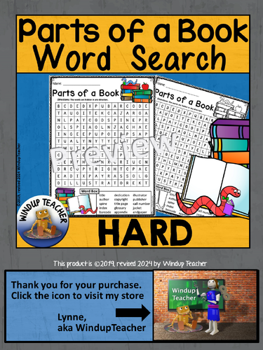 Parts of a Book Word Search - HARD Puzzle Activity Sheet | Teaching ...