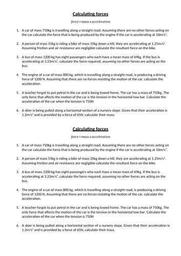 P10.1 Force & Acceleration | Teaching Resources