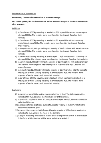 P10.5 Using conservation of momentum | Teaching Resources