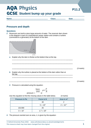 P11.2 Pressure in a liquid at rest | Teaching Resources