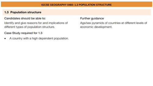 CIE IGCSE GEOGRAPHY 1.3 POPULATION STRUCTURE KNOWLEDGE ORGANISER ...