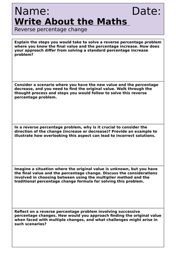 Write about the maths - Reverse percentage change | Teaching Resources