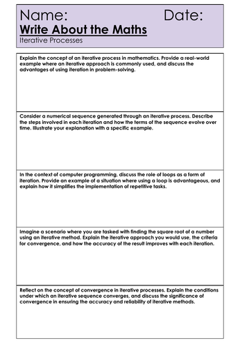 Write About The Maths Iterative Processes Teaching Resources