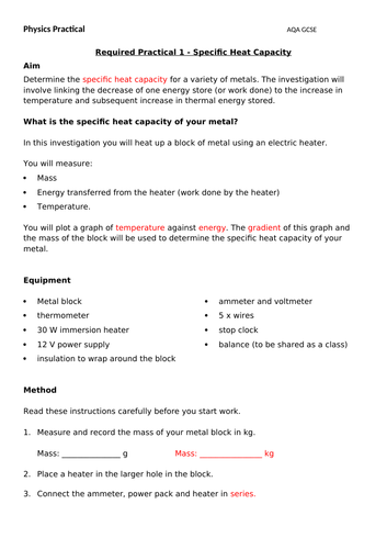 Specific Heat Capacity Required Practical AQA GCSE Physics | Teaching ...