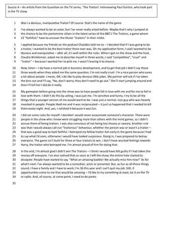 AQA Style English Language Paper 2 - The Traitors | Teaching Resources