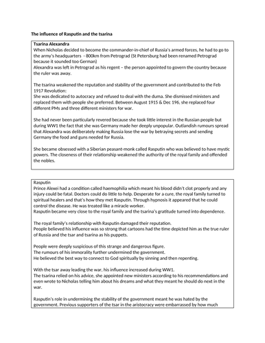 Rasputin & the Tsarina – Russia & the Soviet Union Part 2 - IGCSE ...