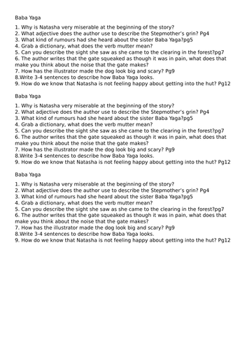 Guided Reading Baba Yaga | Teaching Resources