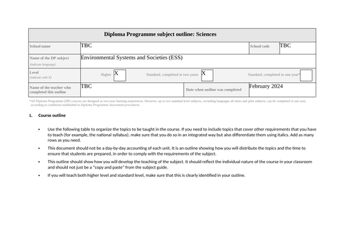 ESS Curriculum Overview/Plan 2024 | Teaching Resources