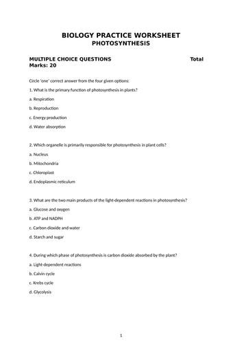 Photosynthesis Worksheet American curriculum KS3 & KS4 GCSE | Teaching ...