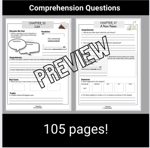 FINDING BEAR Novel Study and Reading Comprehension Activities ...