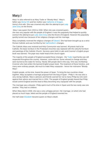 Mary I - Was she deserved of the Title Bloody Mary? | Teaching Resources