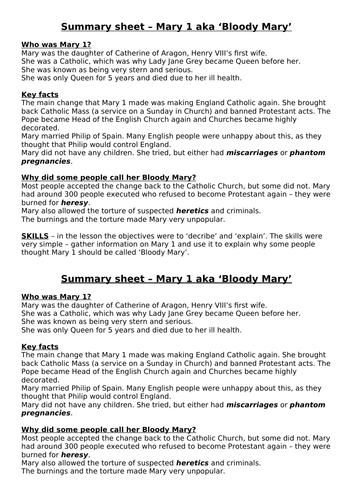 Mary I - Was she deserved of the Title Bloody Mary? | Teaching Resources