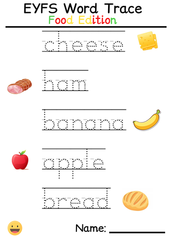 EYFS Food Edition Basic Word Trace | Teaching Resources