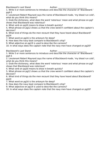 Guided Reading Blackbeard's last stand | Teaching Resources