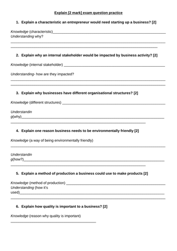 OCR Business exam technique structures | Teaching Resources