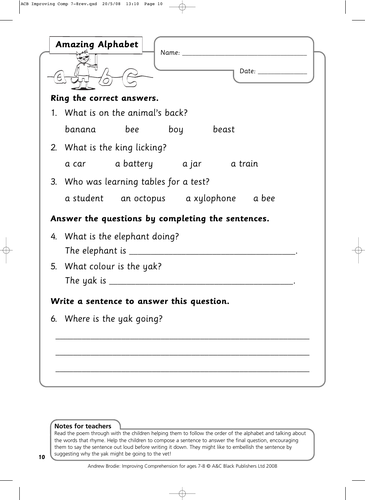 Reading comprehension age 7-8 (Year 4) | Teaching Resources
