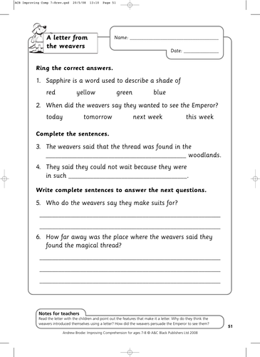 Reading comprehension age 7-8 (Year 4) | Teaching Resources