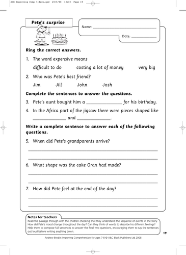 Reading comprehension age 7-8 (Year 4) | Teaching Resources