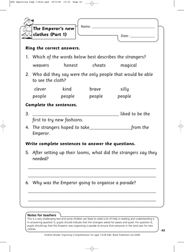 Reading comprehension age 7-8 (Year 4) | Teaching Resources