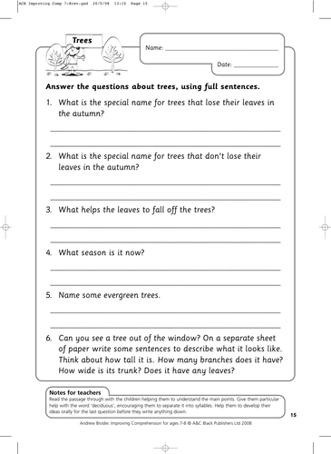 Reading comprehension age 7-8 (Year 4) | Teaching Resources