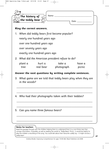 Reading comprehension age 7-8 (Year 4) | Teaching Resources