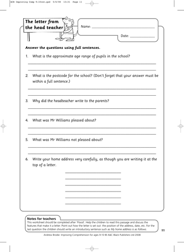 Reading comprehension age 9-10 (year 5) | Teaching Resources