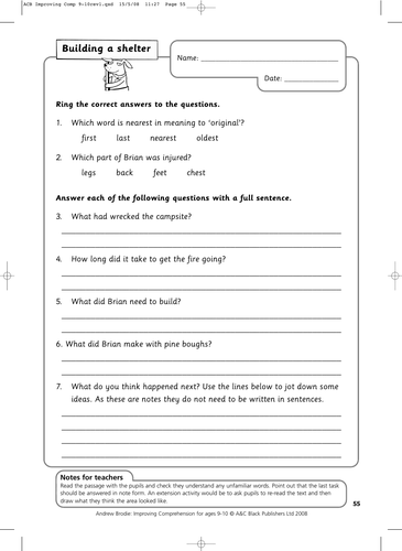 Reading comprehension age 9-10 (year 5) | Teaching Resources