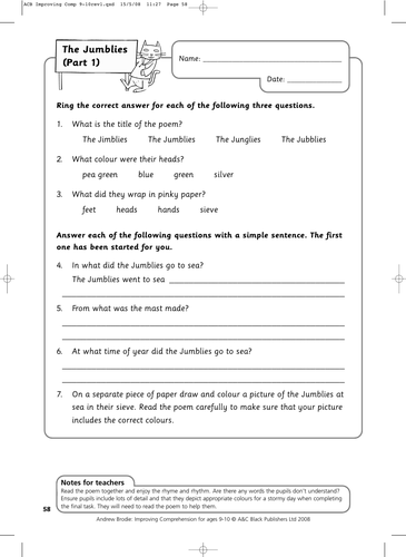 Reading comprehension age 9-10 (year 5) | Teaching Resources