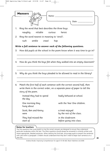 Reading comprehension age 9-10 (year 5) | Teaching Resources