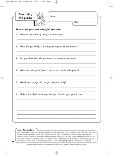 Reading comprehension age 9-10 (year 5) | Teaching Resources