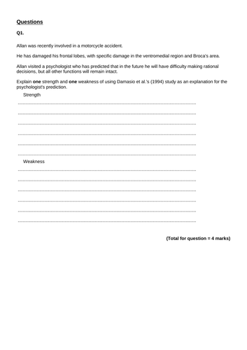 Edexcel GCSE Psychology - The Brain and Neuropsychology - Damasio ...