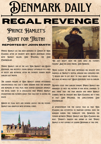 Shakespeare Themed Newspaper Article WAGOLL Hamlet | Teaching Resources