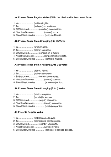 SPANISH GRAMMAR TEST | Teaching Resources