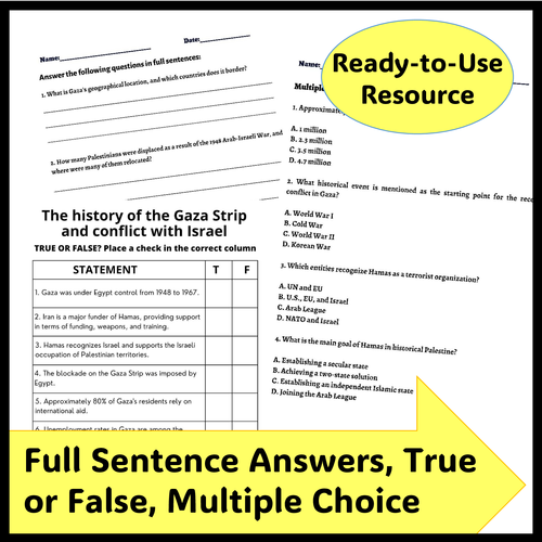 The History of Gaza & Conflict With Israel Reading Comprehension with ...
