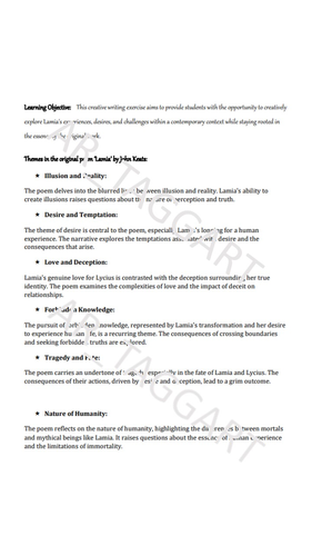 TRAGEDY - KEATS -LAMIA - CREATIVE TASK | Teaching Resources