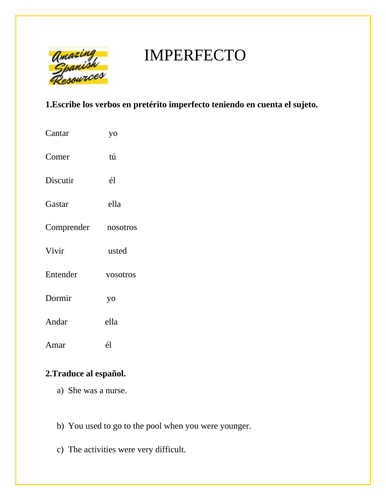 Cuadernillo del IMPERFECTO/Imperfect booklet A level | Teaching Resources