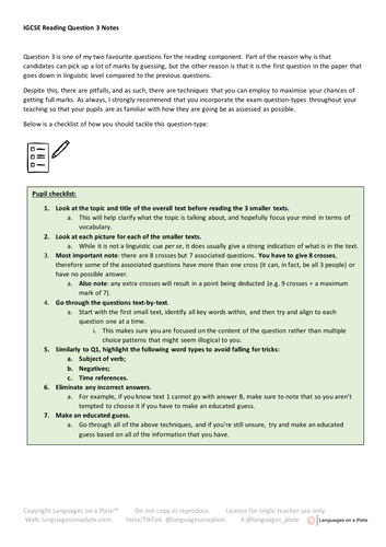 IGCSE Annotated Example Reading Paper | Teaching Resources
