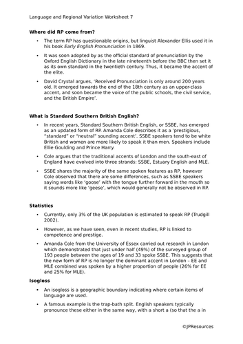 Language and Regional Variation A Level Unit | Teaching Resources