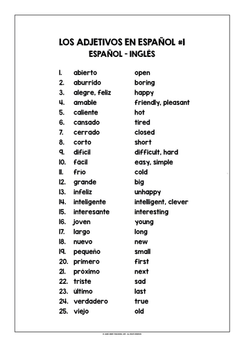 SPANISH ADJECTIVES WORKSHEETS FREEBIE #1 | Teaching Resources
