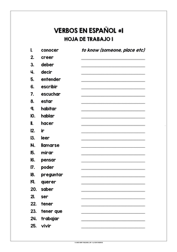 SPANISH VERBS WORKSHEETS FREEBIE #1 | Teaching Resources