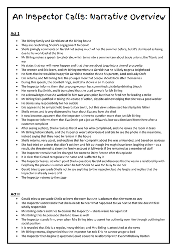 An Inspector Calls Narrative Overview | Teaching Resources