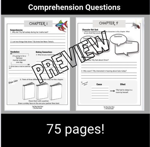 THE THING ABOUT OLIVER Novel Study and Reading Comprehension Questions ...