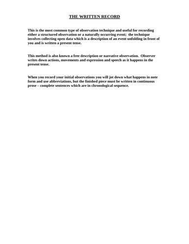 Childcare Education: Observation techniques: checklist, narrative, time ...