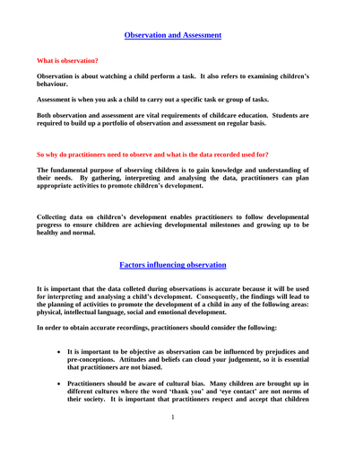 Childcare Education: Observation techniques: checklist, narrative, time ...