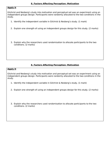 AQA GCSE Psychology: Paper 1 - PERCEPTION BUNDLE | Teaching Resources