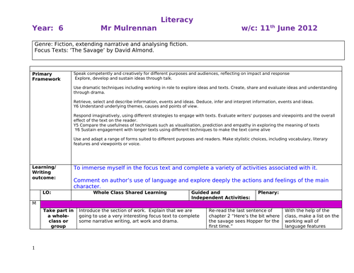 Year 6 Literacy The Savage David Almond Planning Powerpoint and ...
