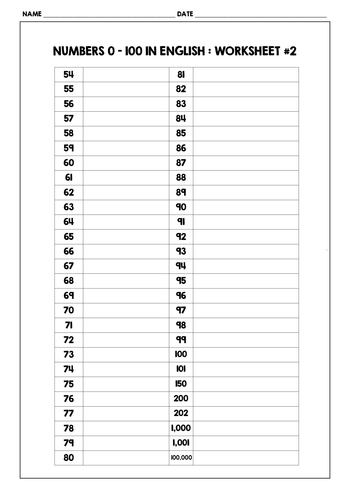 ENGLISH NUMBERS 0-100 WORKSHEETS FREEBIE #1 | Teaching Resources