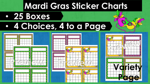 Mardi Gras Sticker Reward Charts - Positive Behavior Incentive - 12 16 ...